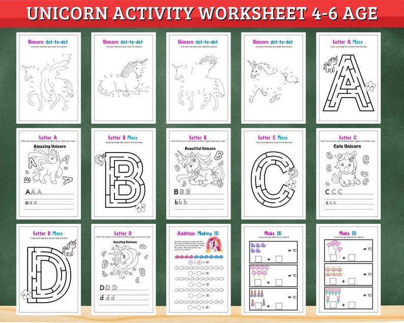 Unicorn Activity Worksheets: Letter, Number Tracing, Coloring (digital ...