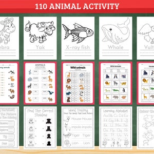 Animal Activity Alphabet Handwriting Workbook Themed Animal Coloring ...
