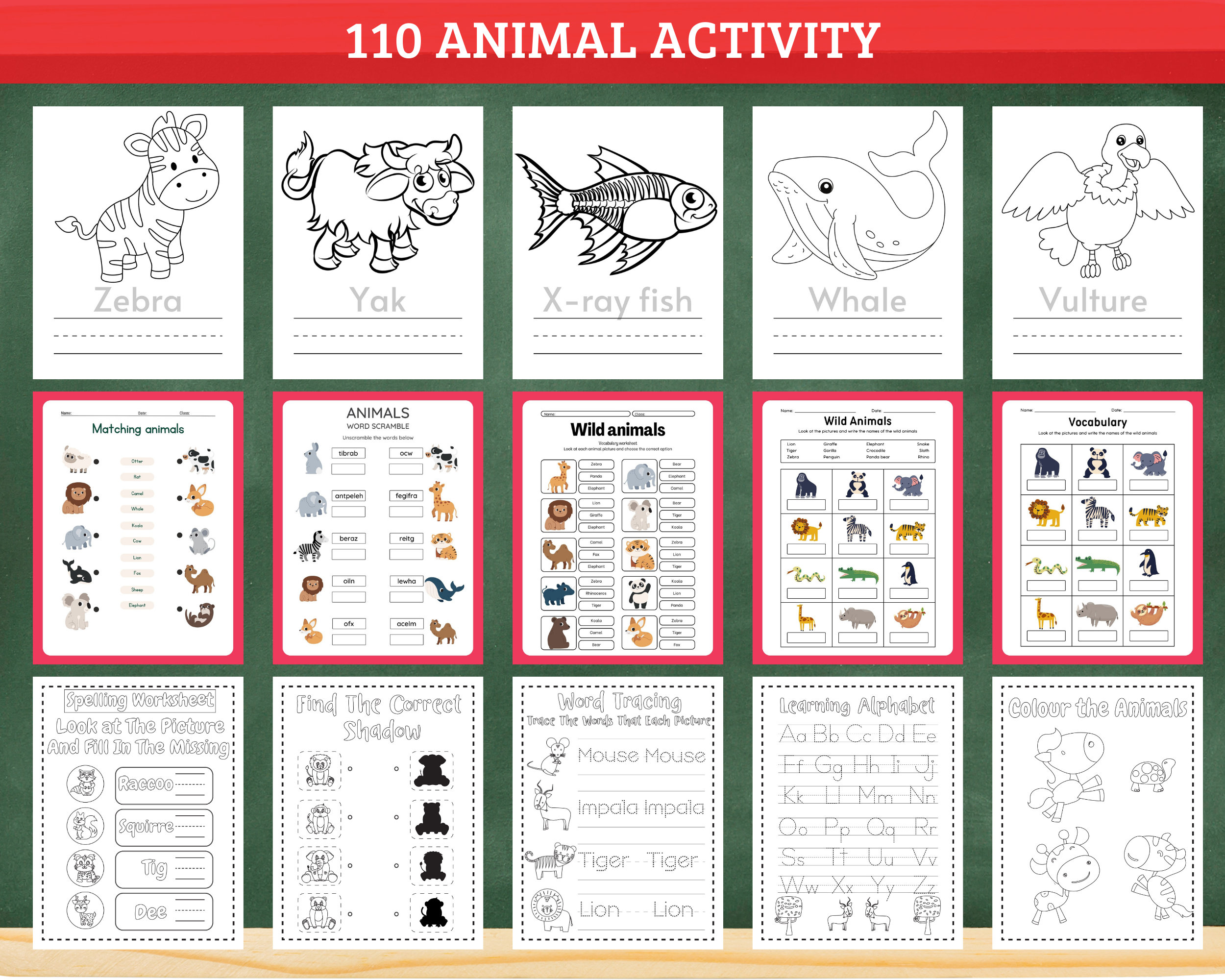 Animal Activity Alphabet Handwriting Workbook Themed Animal Coloring ...