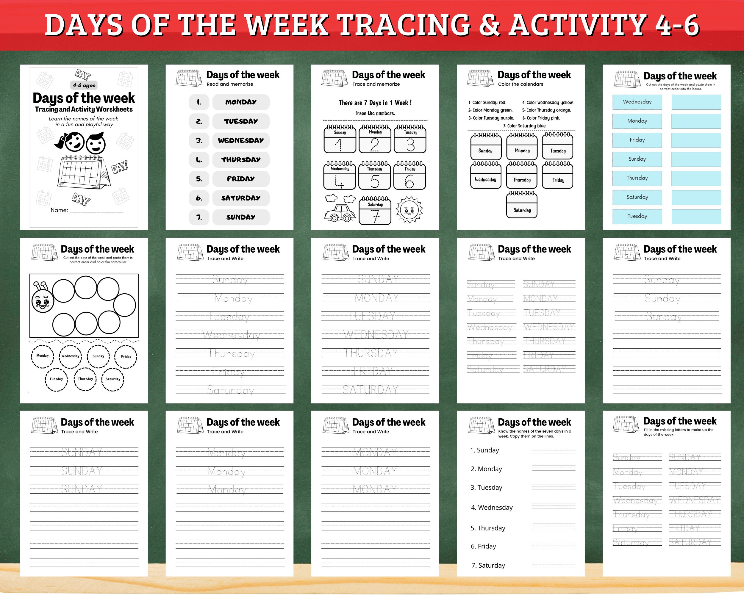 Days of the Week Worksheets Tracing Printable, Days of the Week ...
