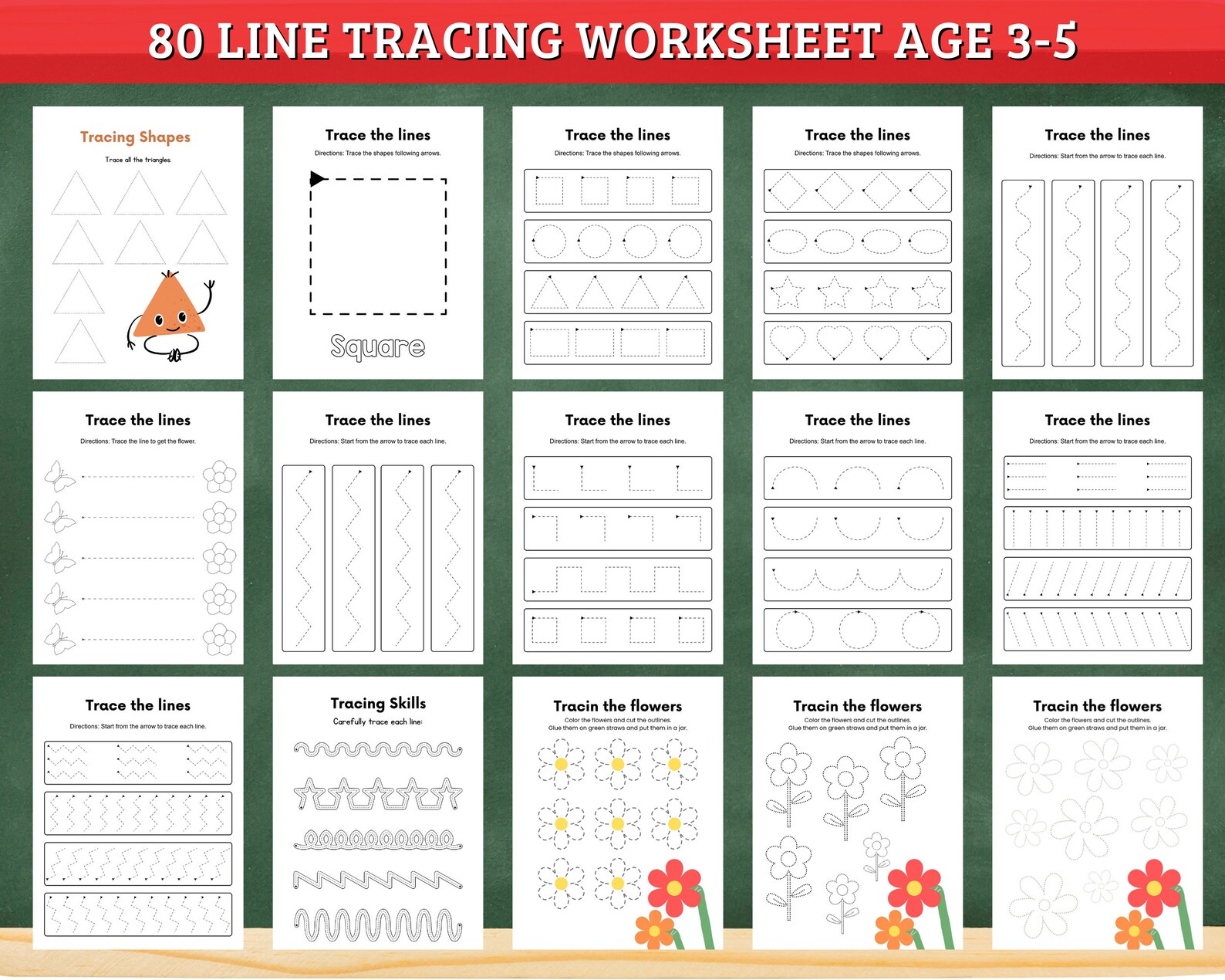 Tracing Worksheets Line Pattern Printable, Fine Motor Skills Line Trace ...