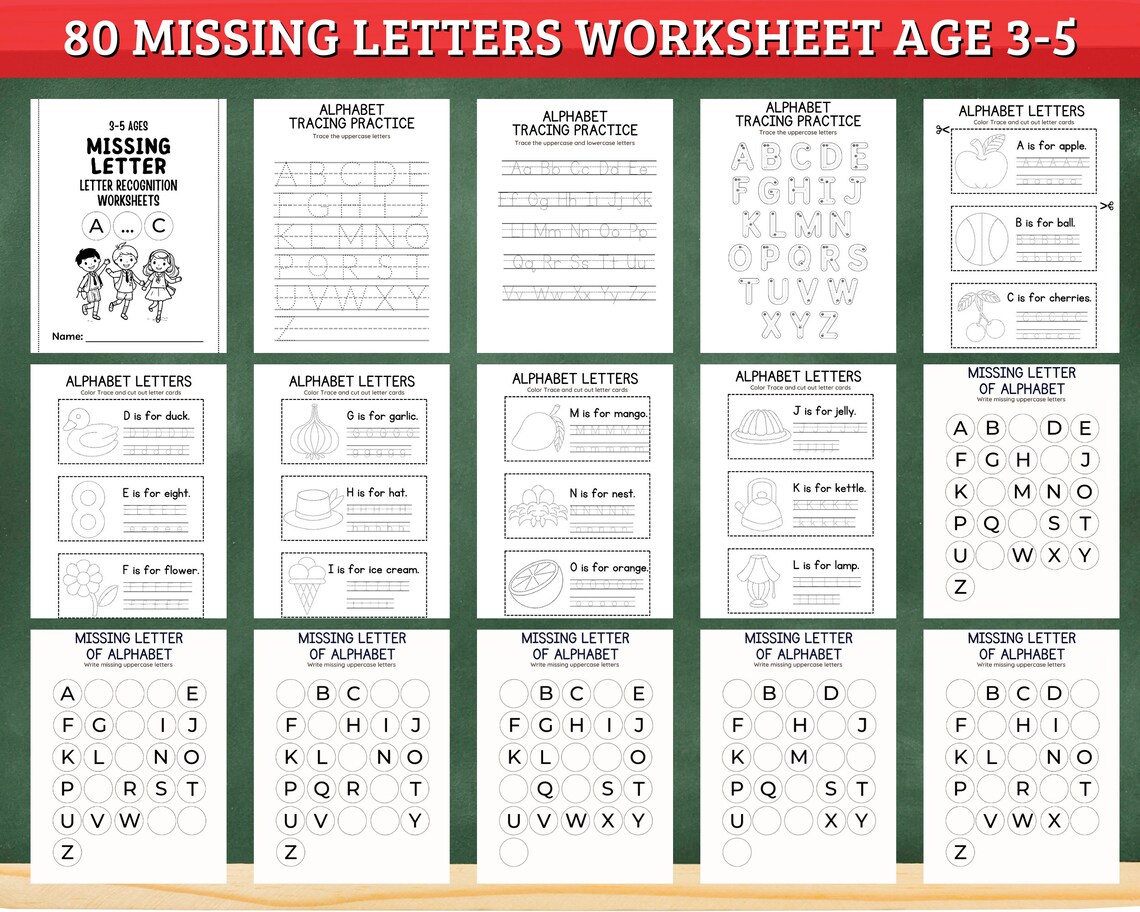 Missing Letter Alphabet Worksheets for Kids, Fill the Missing Letter ...