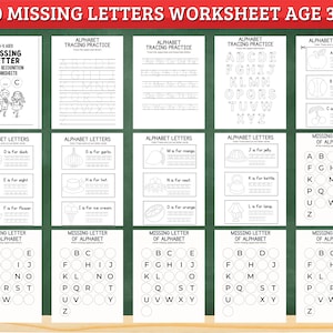 Missing Letter Alphabet Worksheets for Kids, Fill the Missing Letter ...