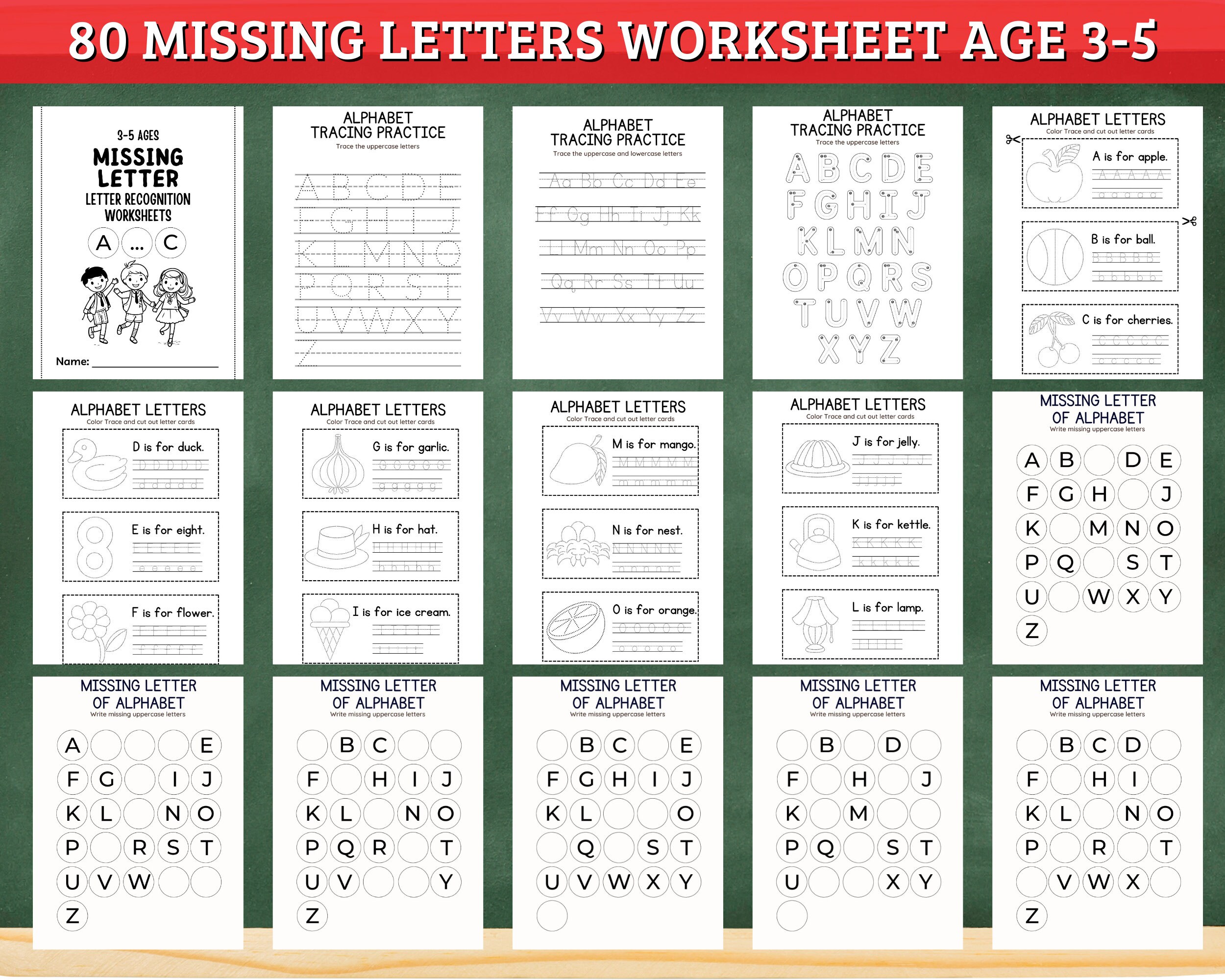 Missing Letter Alphabet Worksheets for Kids, Fill the Missing Letter ...