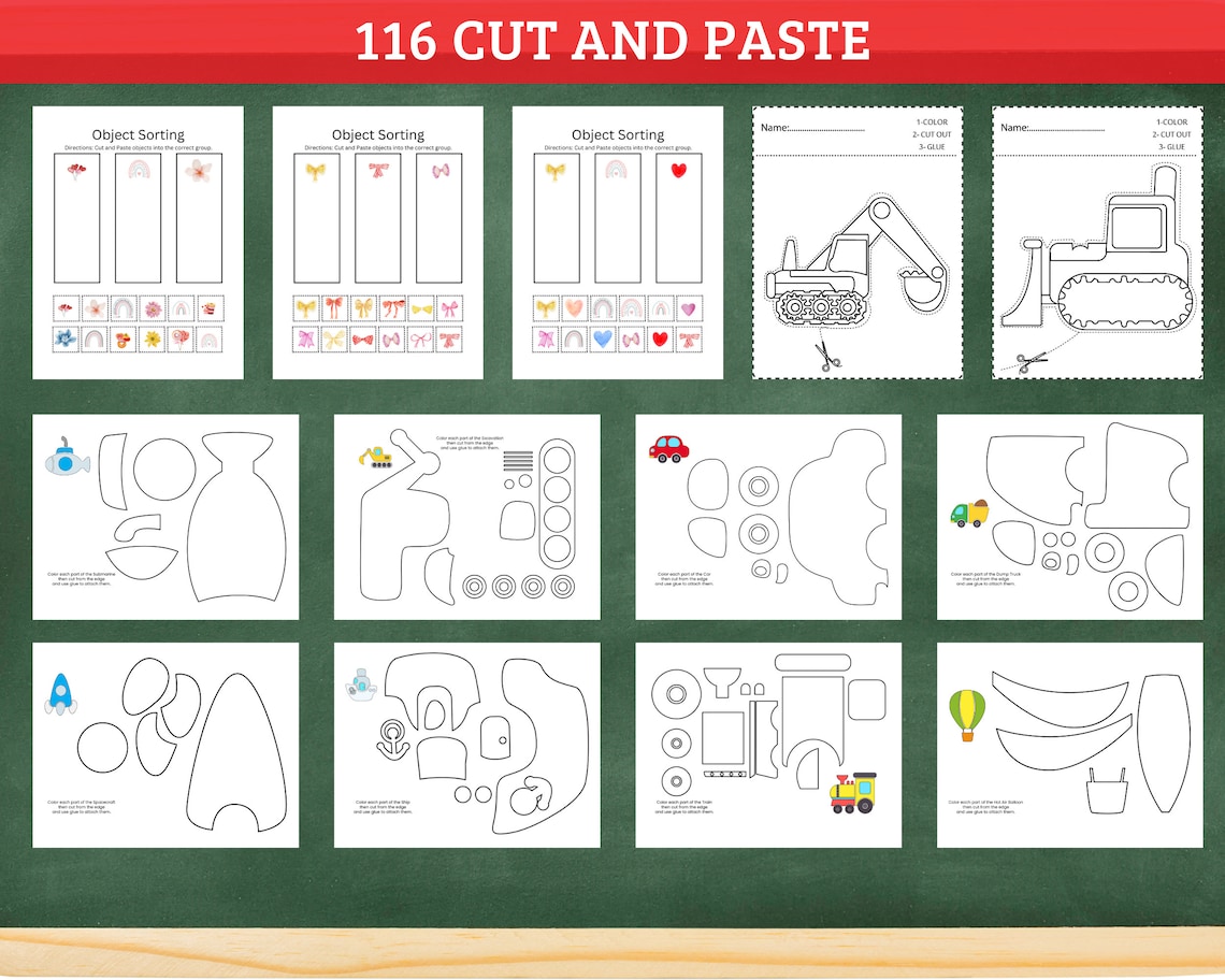 Cut and Paste Activities Practice Sheets Cut and Glue Activity Scissors ...