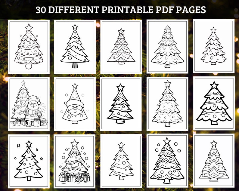 Christmas Tree Coloring Page Sheet for Kids Printable, Set Children ...