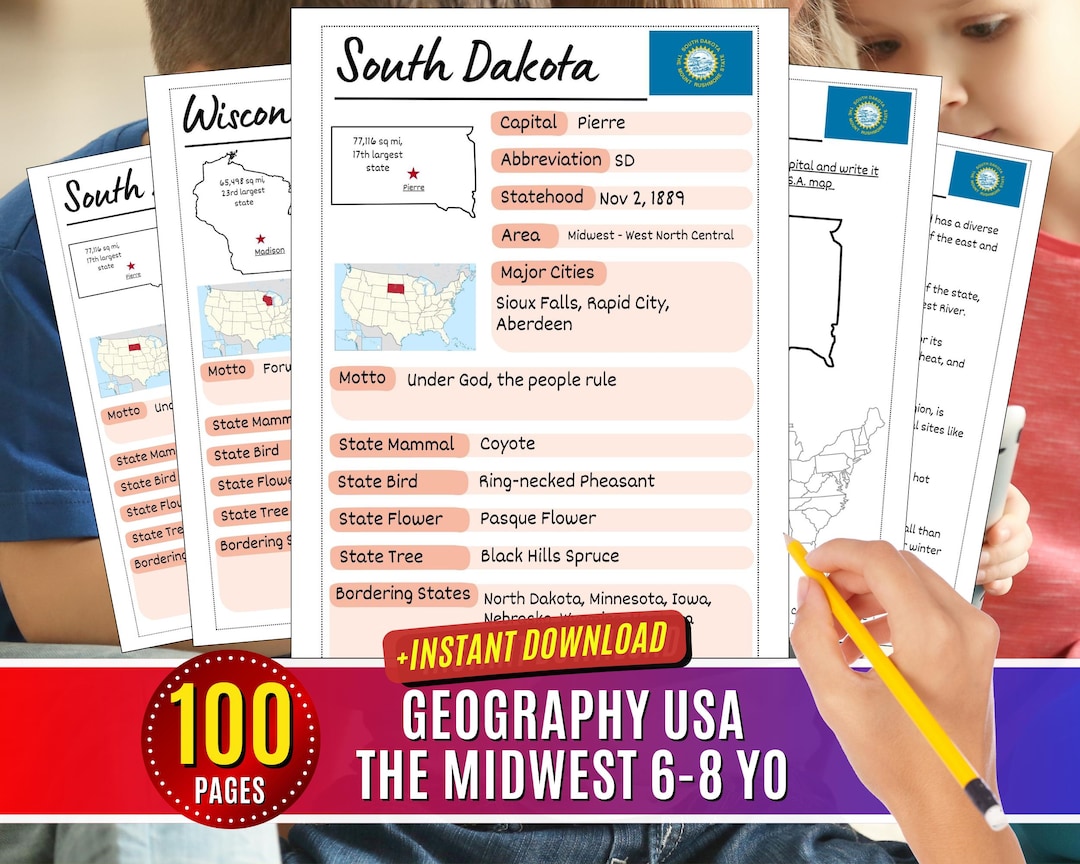 Geography United States Midwest Worksheets Teaching Study Activity ...