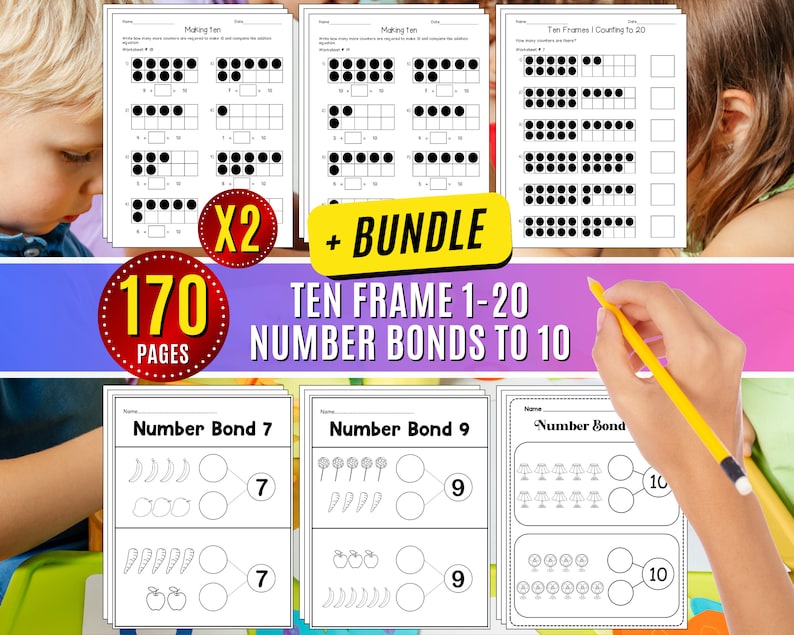 Ten Frame Printable Worksheet 10 Frame Number Bonds Counting to 20 Set ...