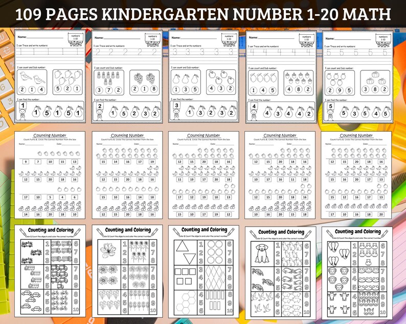 Kindergarten Math Worksheets: Number Tracing & Counting 1-20 (digital ...