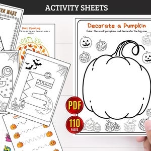 Printable Halloween Preschool Activity Bundle, Pumpkin Color Page, Maze ...