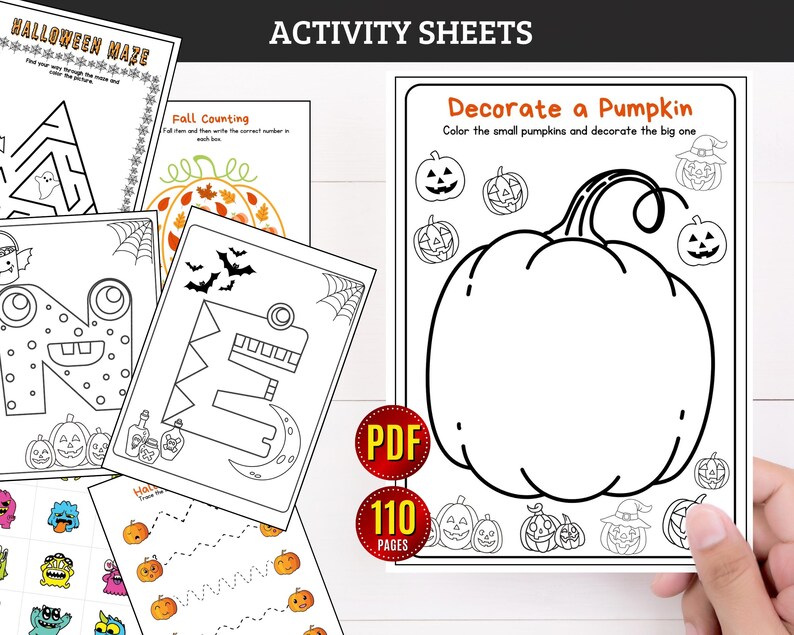 Printable Halloween Preschool Activity Bundle, Pumpkin Color Page, Maze ...