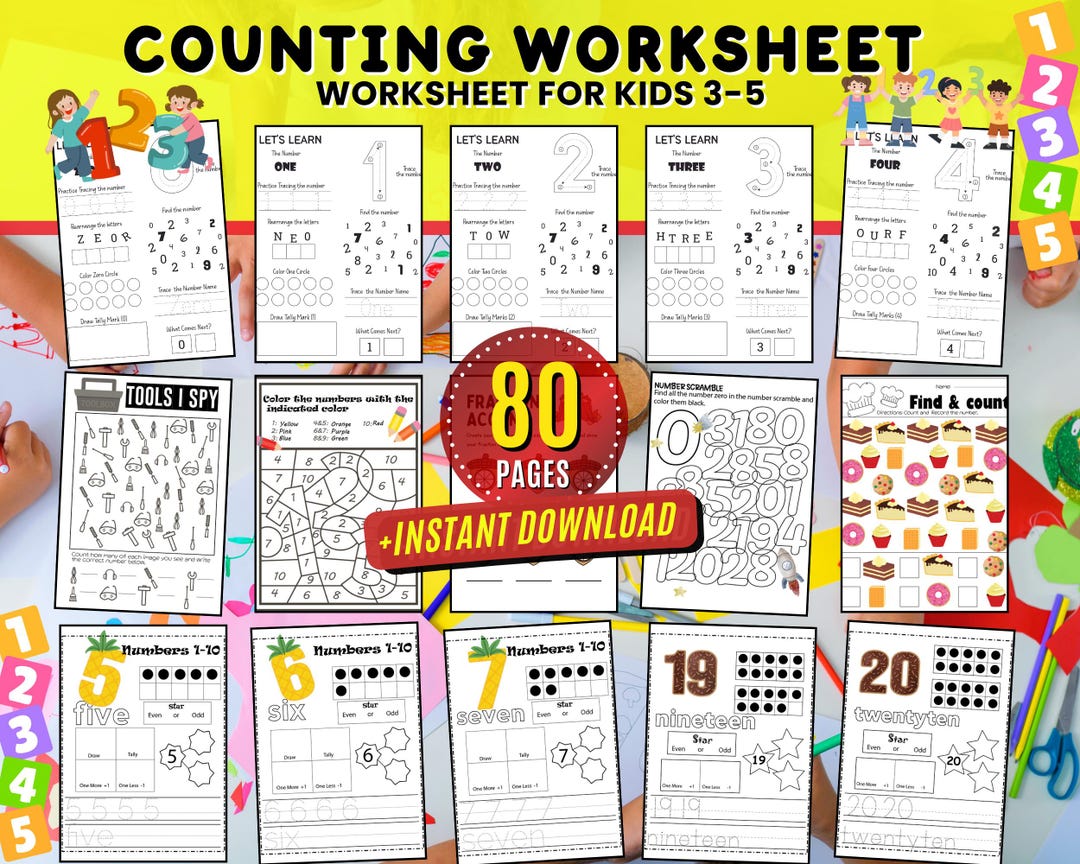 Counting Worksheet for Kindergarten Activitiepreschool Printable Number ...
