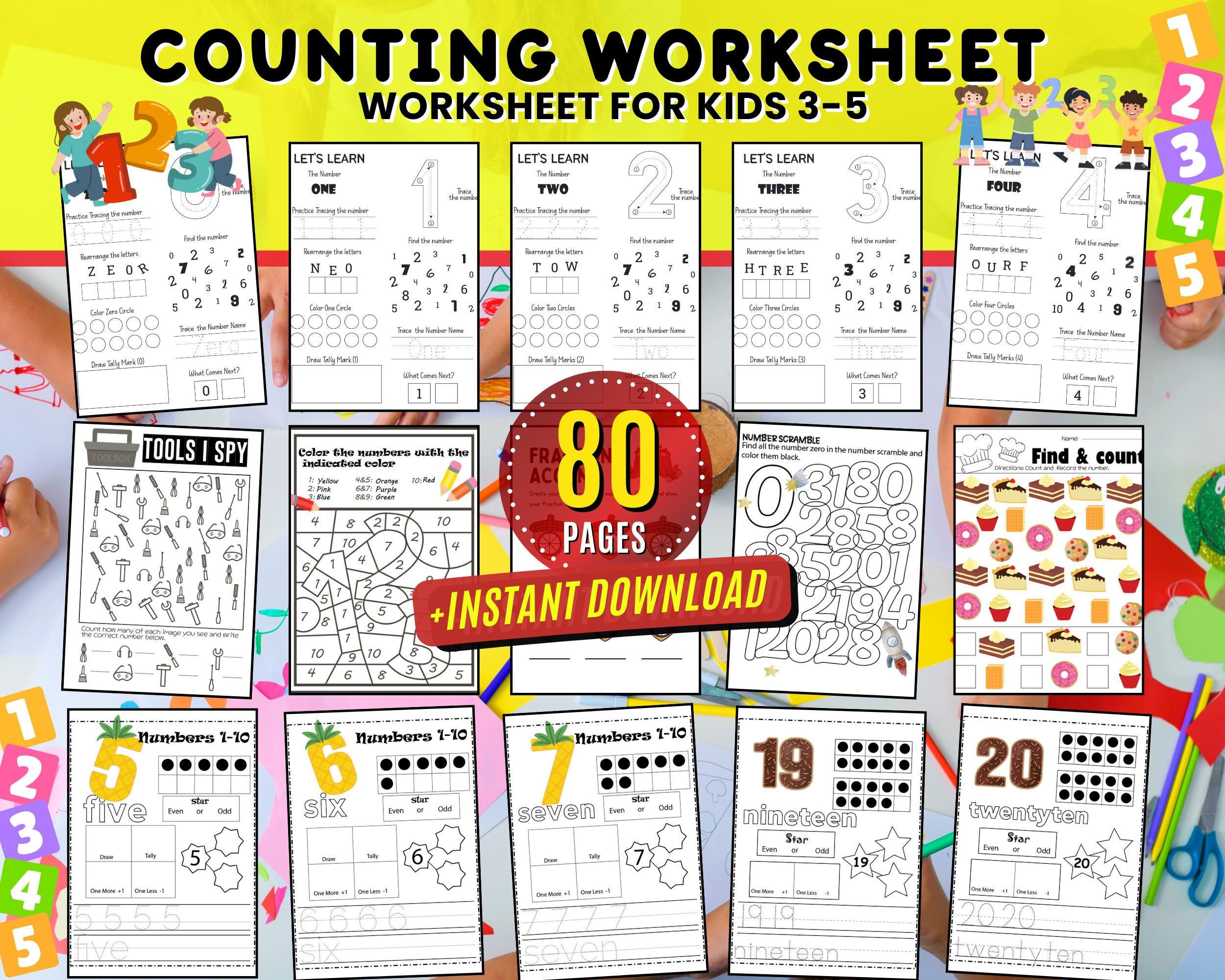 Counting Worksheet for Kindergarten Activitiepreschool Printable Number ...