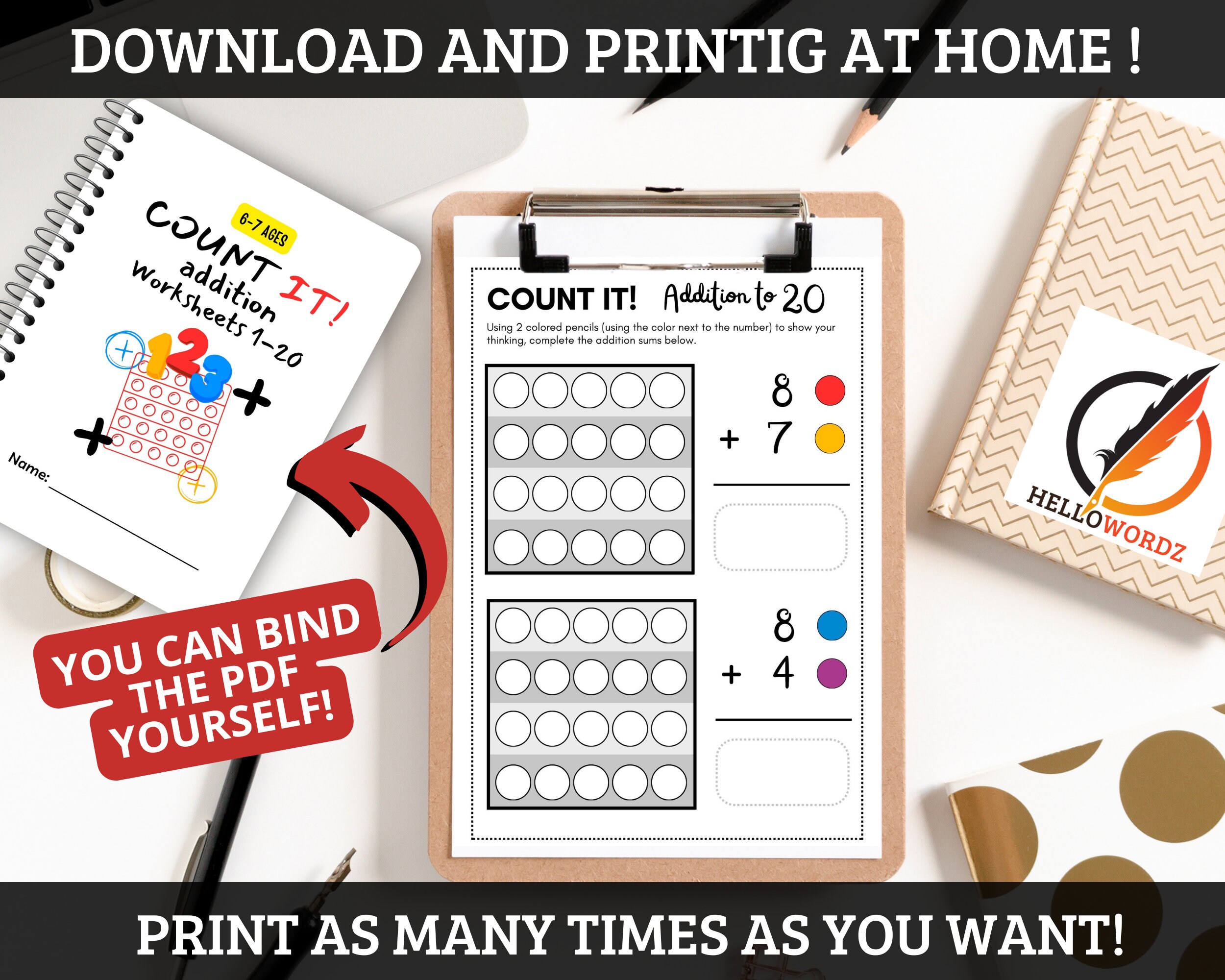 Color and Count Printable Addition to 20 Math Simple Worksheets ...