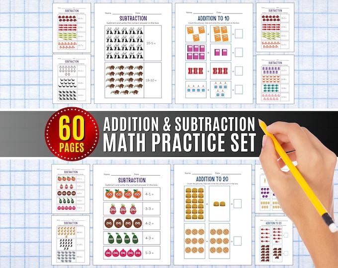10 Printable Addition & Subtraction Worksheets: Math Practice to 20 ...