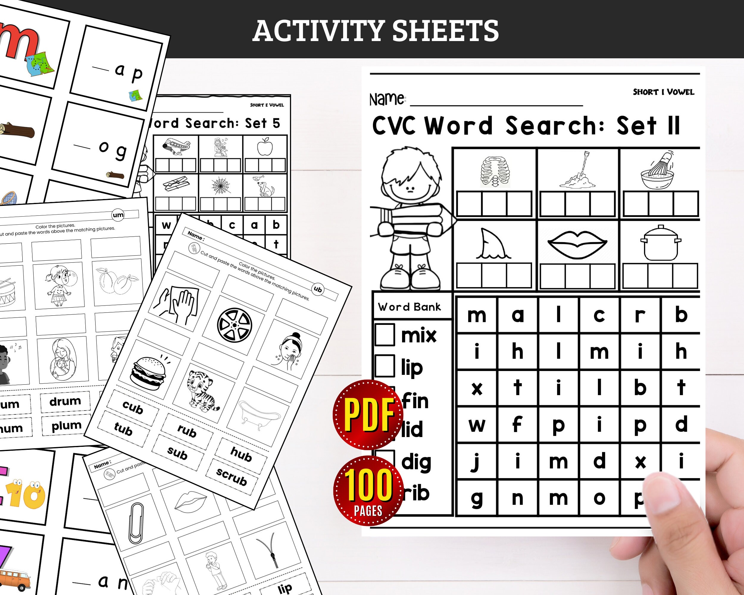 Cvc Words for Kindergarten Worksheets Games Word Search Printable CVC ...