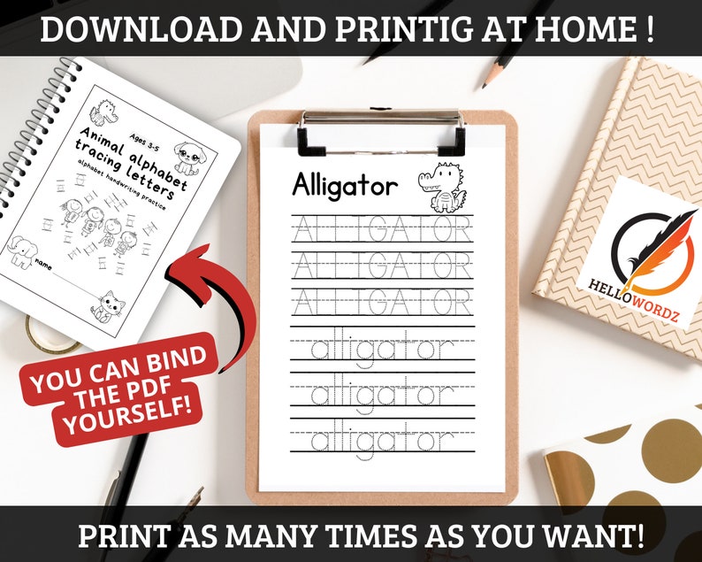 Animal Alphabet Letters Tracing Worksheet Animal Themed Words ...