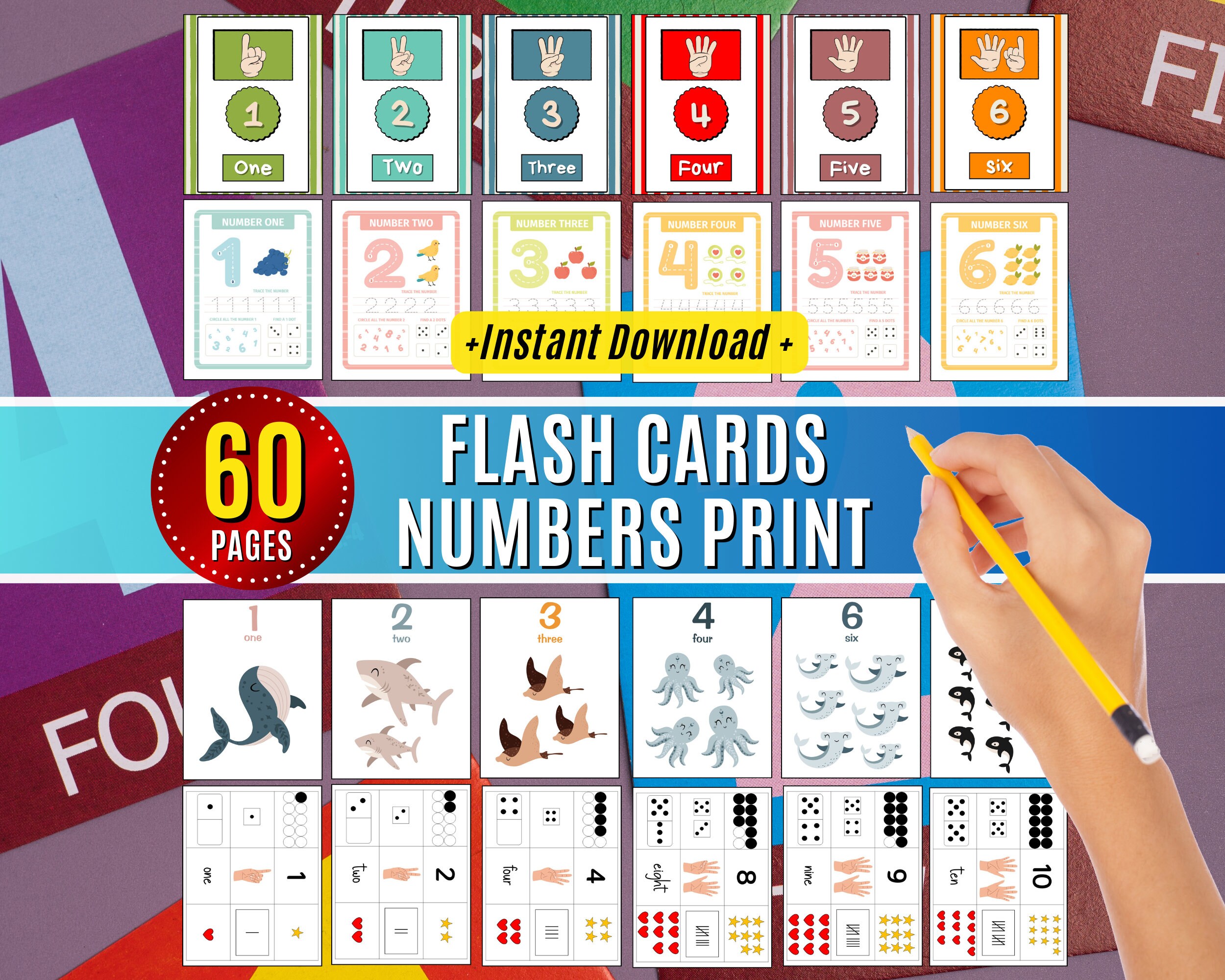 Numbers Flashcards Educational Card Numbers Printables Preschool ...