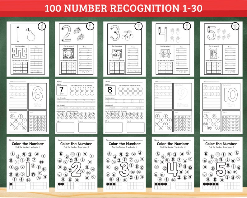 Number 1 to 30 Recognition Learning to Count and Color Worksheet 1 to ...
