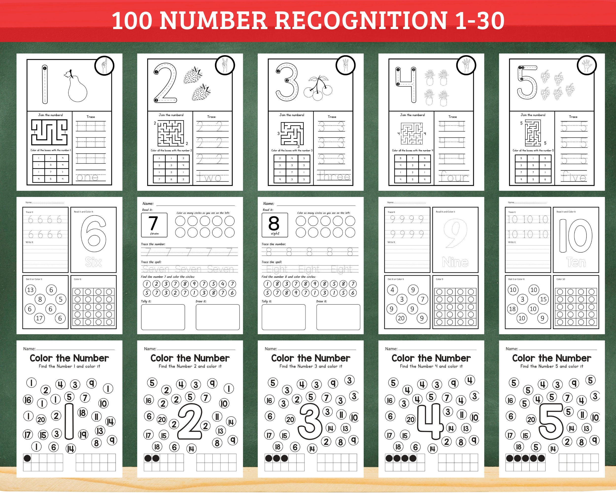 Number 1 to 30 Recognition Learning to Count and Color Worksheet 1 to ...
