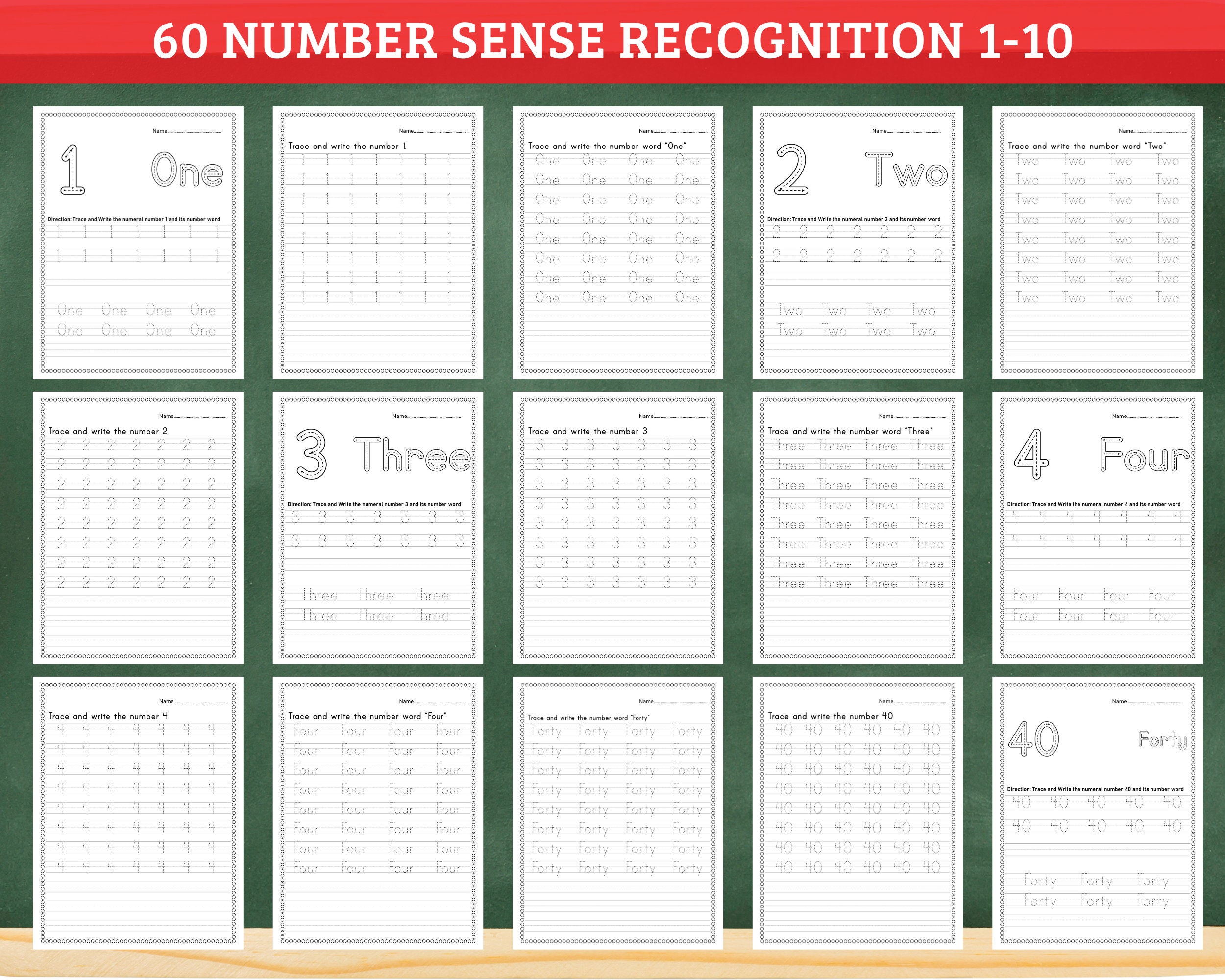 Tracing Numbers Worksheet Learning Numbers 1-40 Tracing Preschool ...