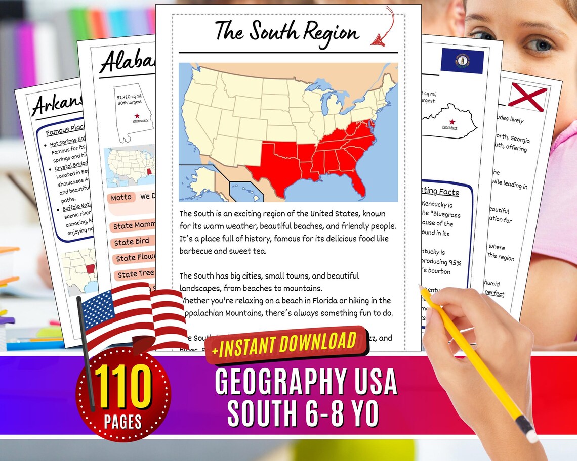 US South Geography Workbook: Elementary Learning Activity (digital ...