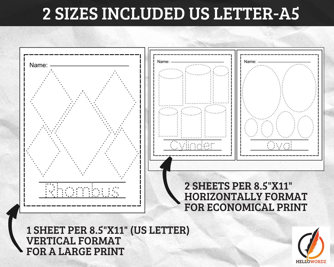 Tracing Worksheet Preschool Activity Shape Basic Learning Geometric ...
