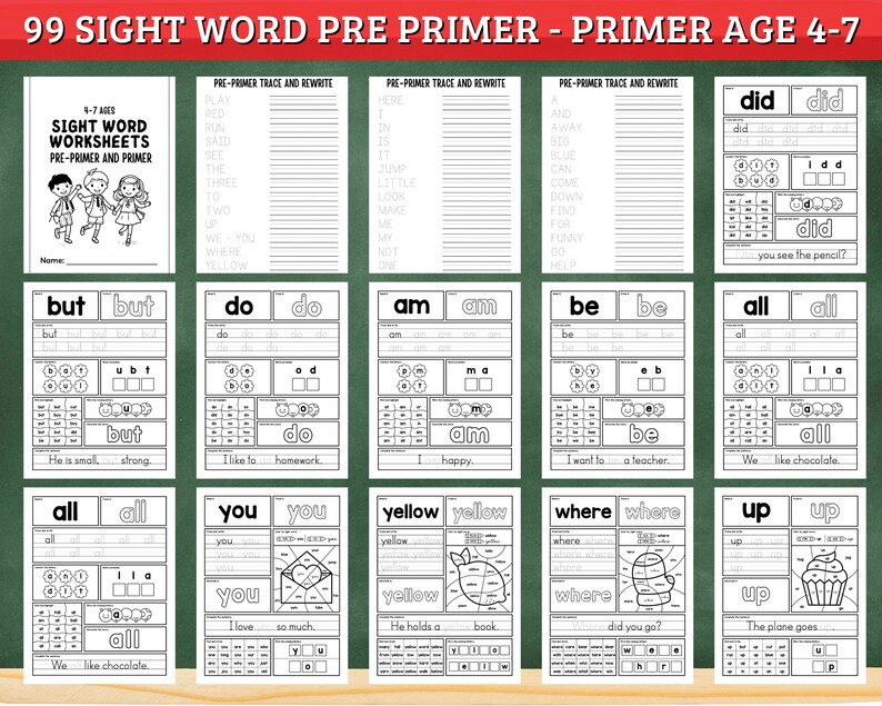 Sight Words Worksheets Pre Primer High Frequency Dolch Sight Word ...