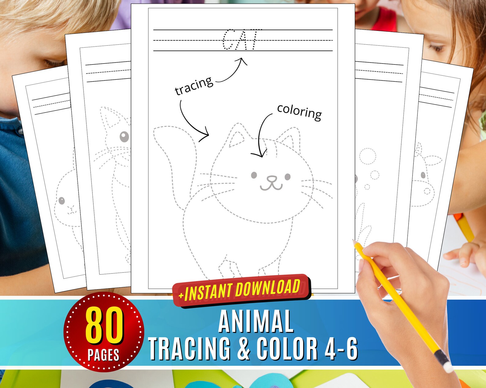 Tracing Animal Worksheet Practice Preschool Trace and Color Book Fine ...