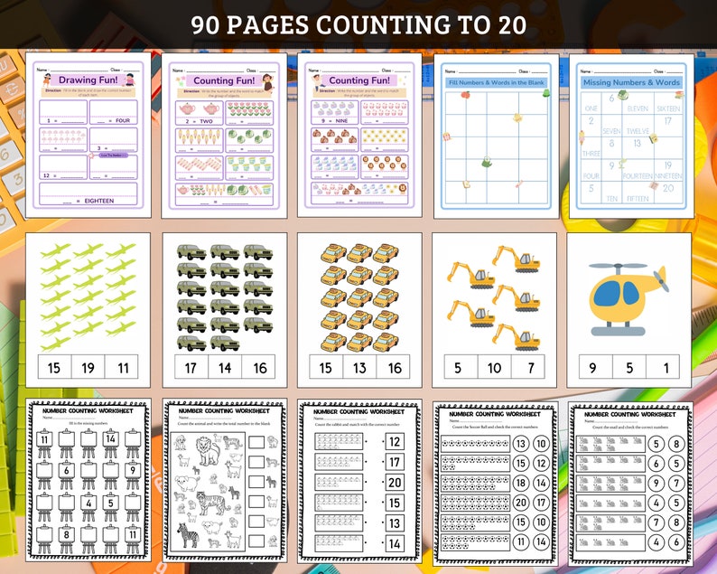 Math Worksheets Kindergarten Counting to 20 Learning Count 1-20 Math ...