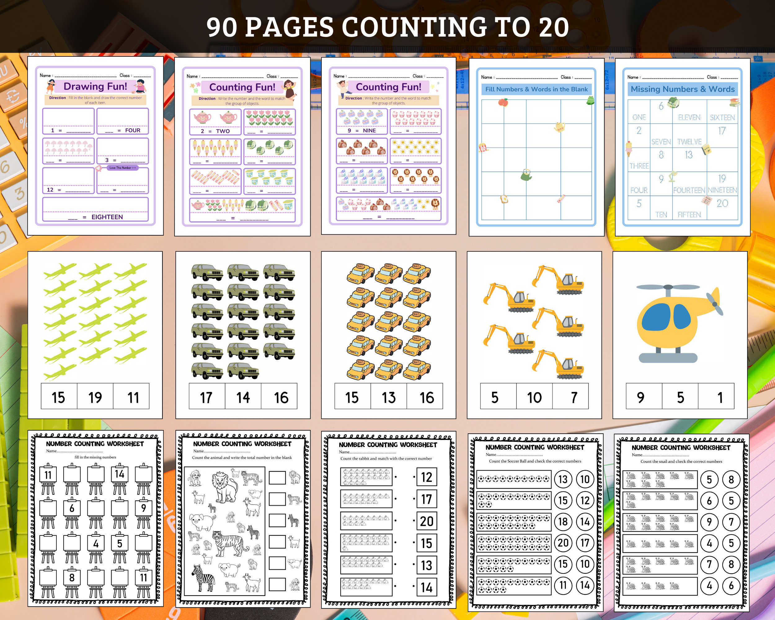Math Worksheets Kindergarten Counting to 20 Learning Count 1-20 Math ...