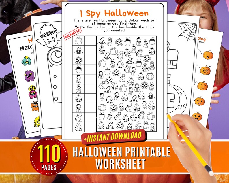 Printable Halloween Preschool Activity Bundle, Pumpkin Color Page, Maze ...