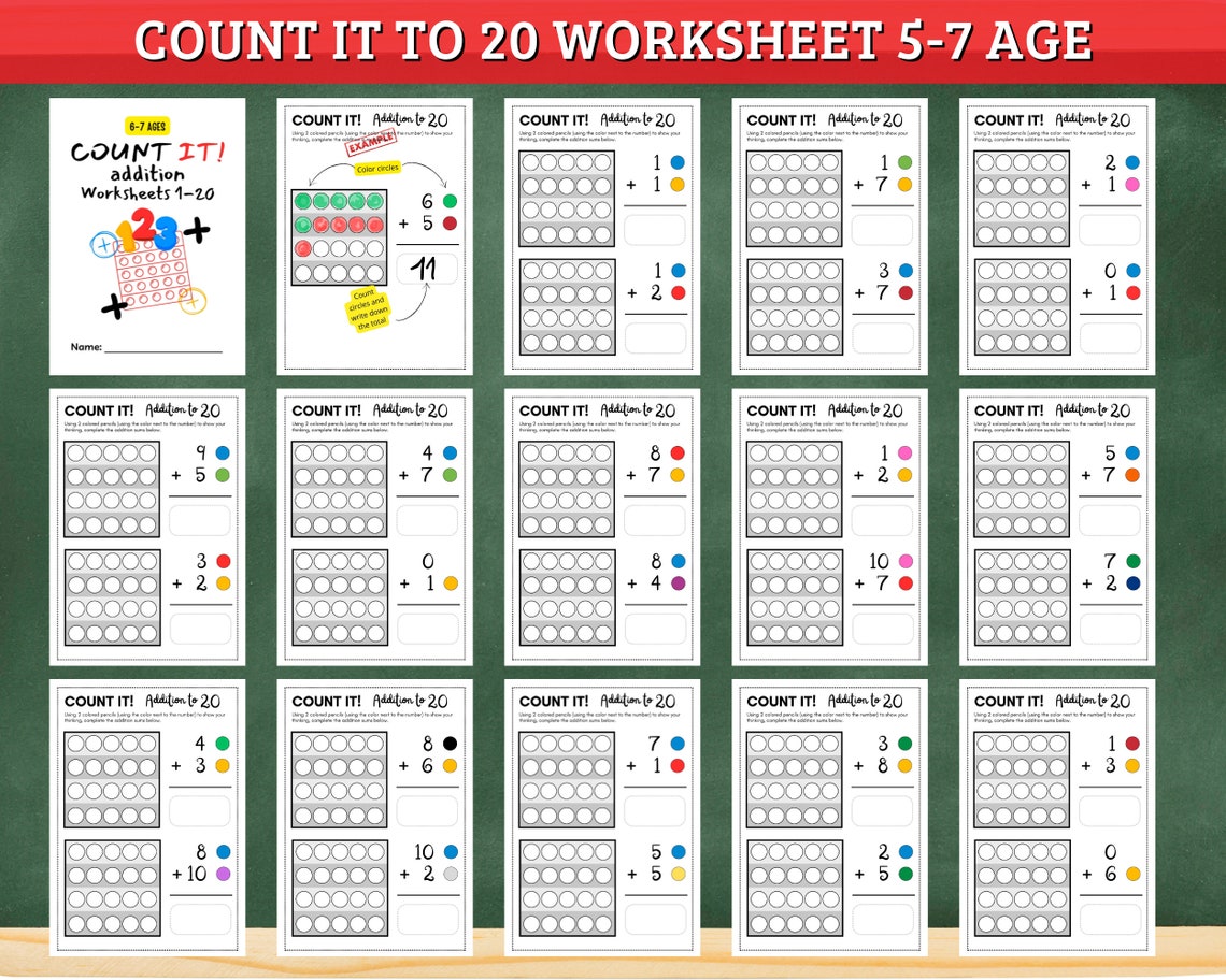 Color and Count Printable Addition to 20 Math Simple Worksheets ...