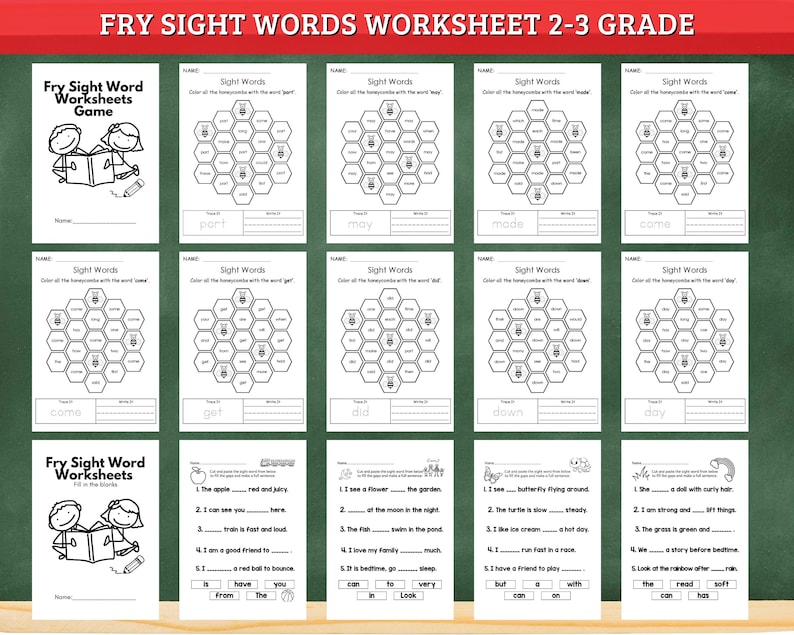 100 Fry Sight Words Worksheets High Frequency Kindergarten CVC ...