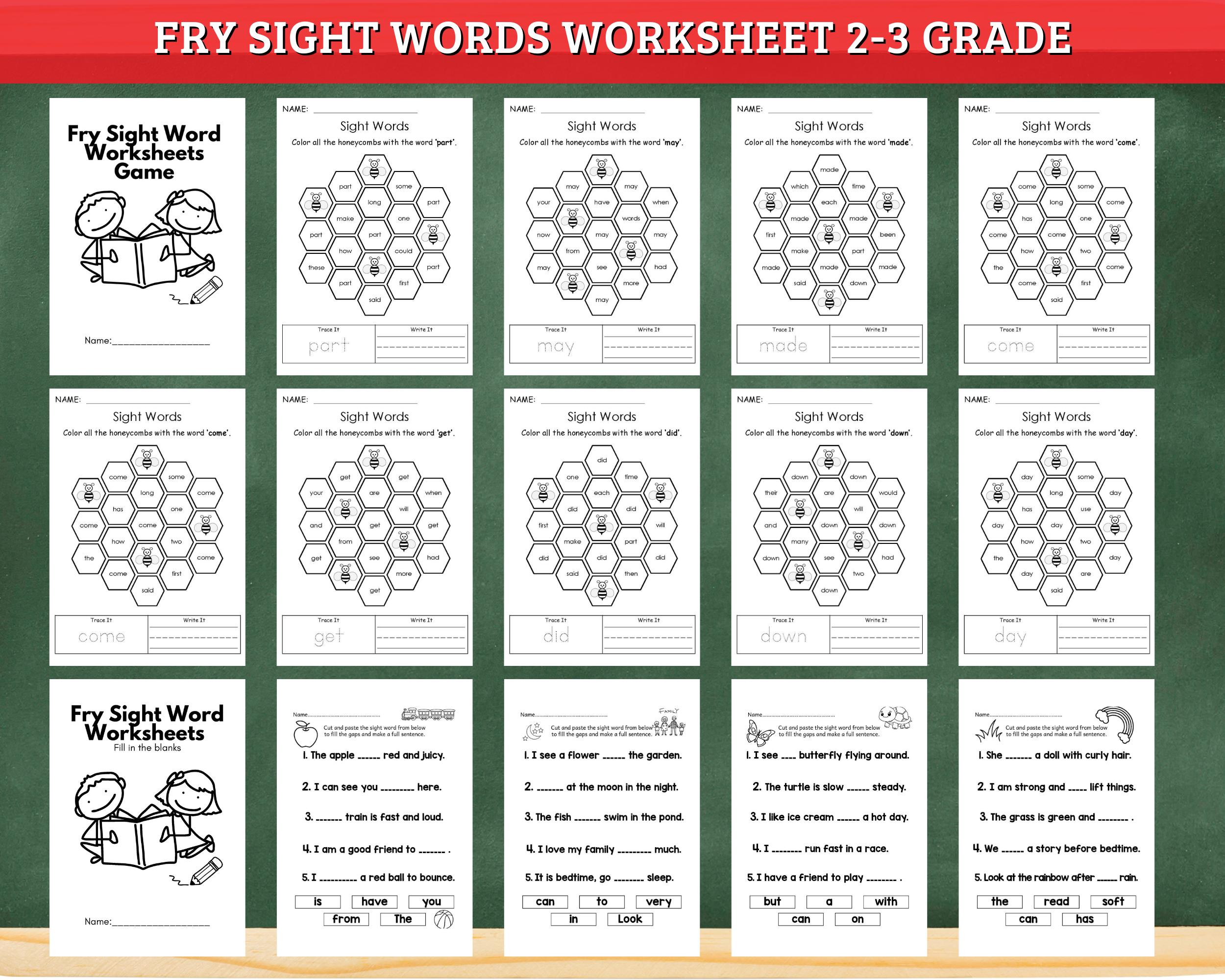 100 Fry Sight Words Worksheets High Frequency Kindergarten CVC ...
