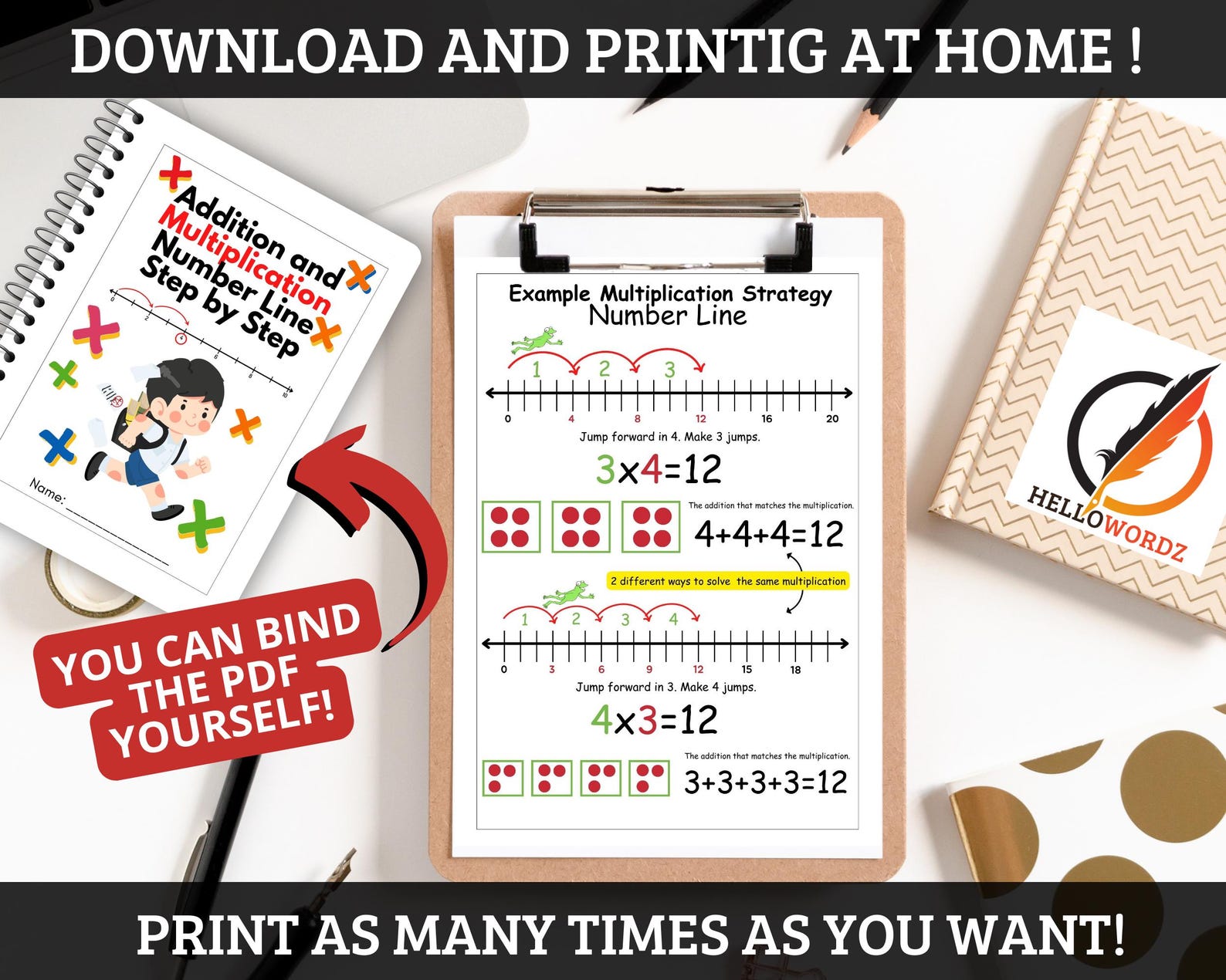 Number Line Multiplication Facts Worksheets Practice, Repeated Addition ...