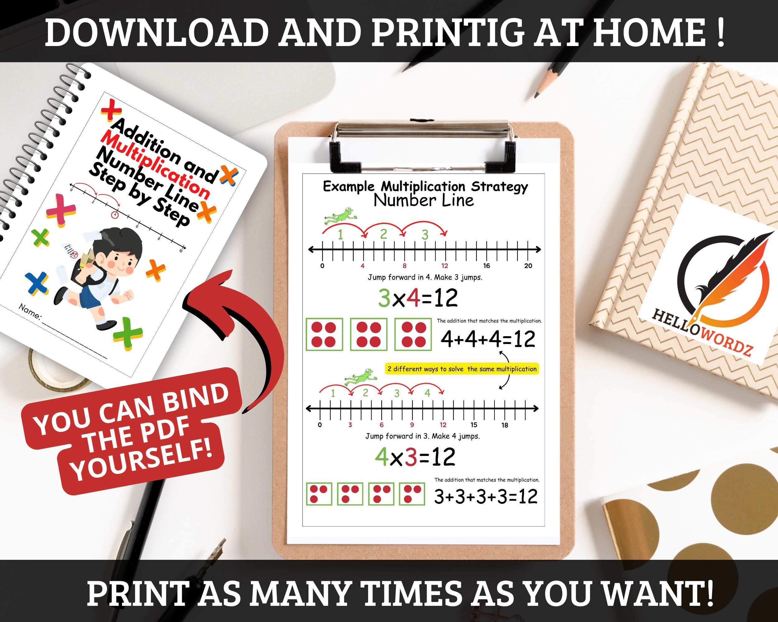 Number Line Multiplication Facts Worksheets Practice, Repeated Addition ...