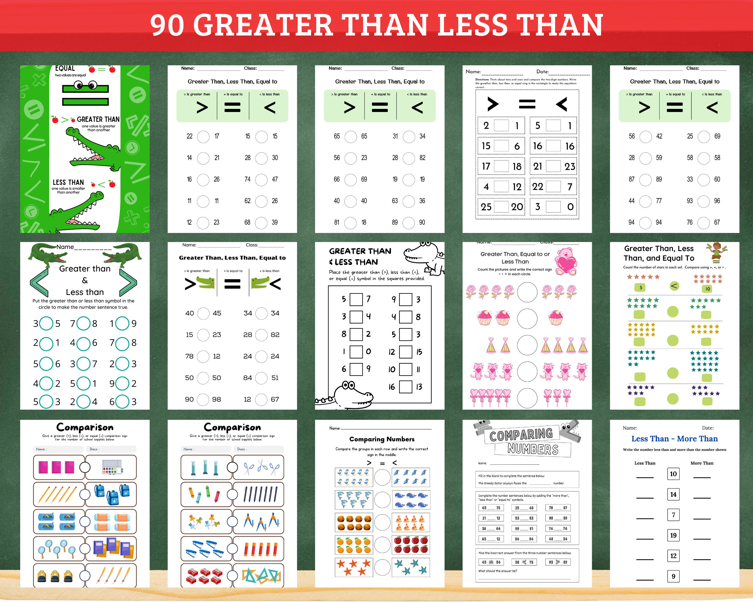Greater Than Less Than Alligator Equal to Worksheets Comparing Numbers ...