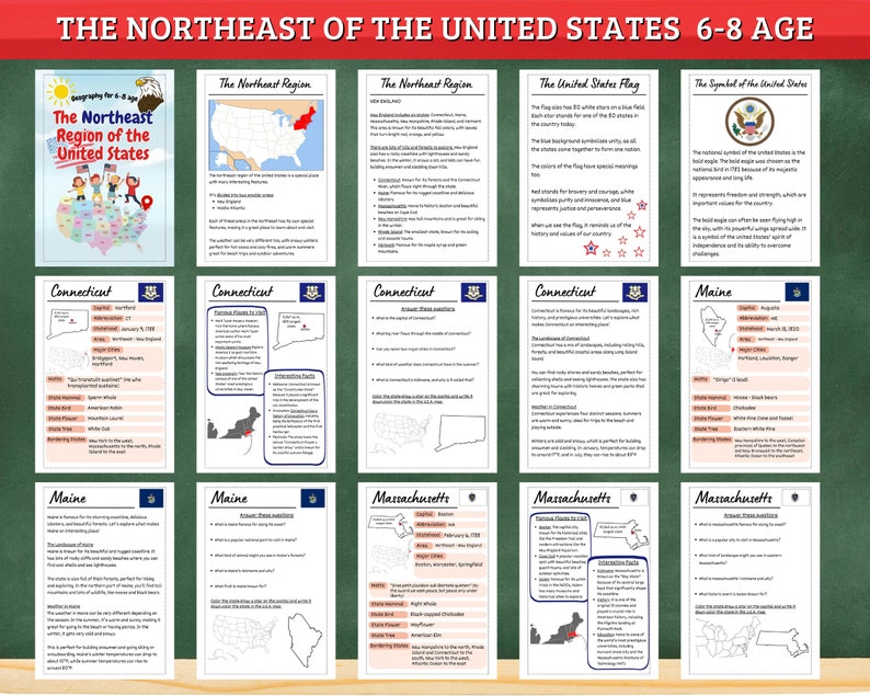 Geography United States Northeast Worksheets Teaching Study Activity ...