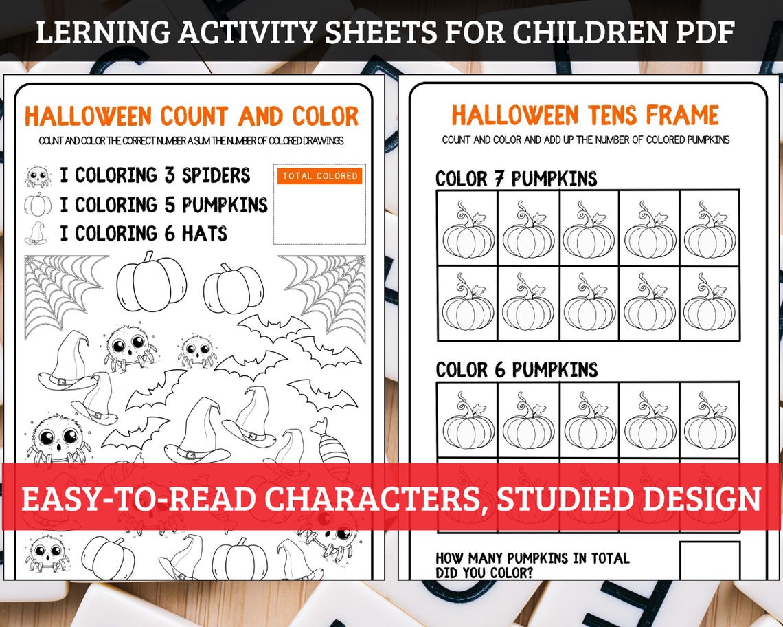 Halloween Math Worksheet Bundle of Preschool Count and Color Addition ...