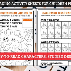 Halloween Math Worksheet Bundle of Preschool Count and Color Addition ...