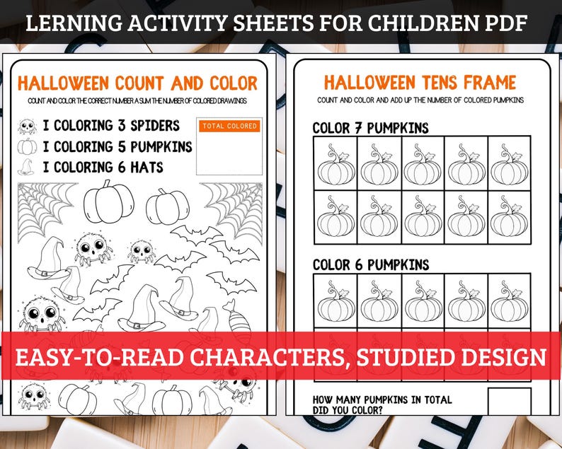 Halloween Math Worksheet Bundle of Preschool Count and Color Addition ...