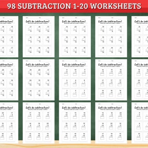 Subtraction Worksheets Printable Single Digit Numbers 1-20 ...