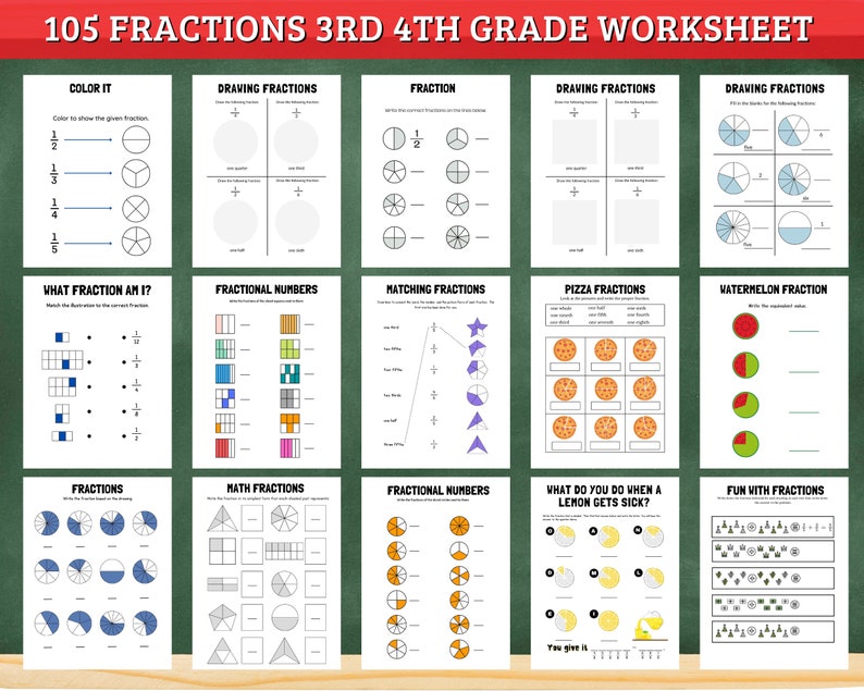 Fractions Worksheet Activities 3rd 4th Grade Printable, Learning Math ...