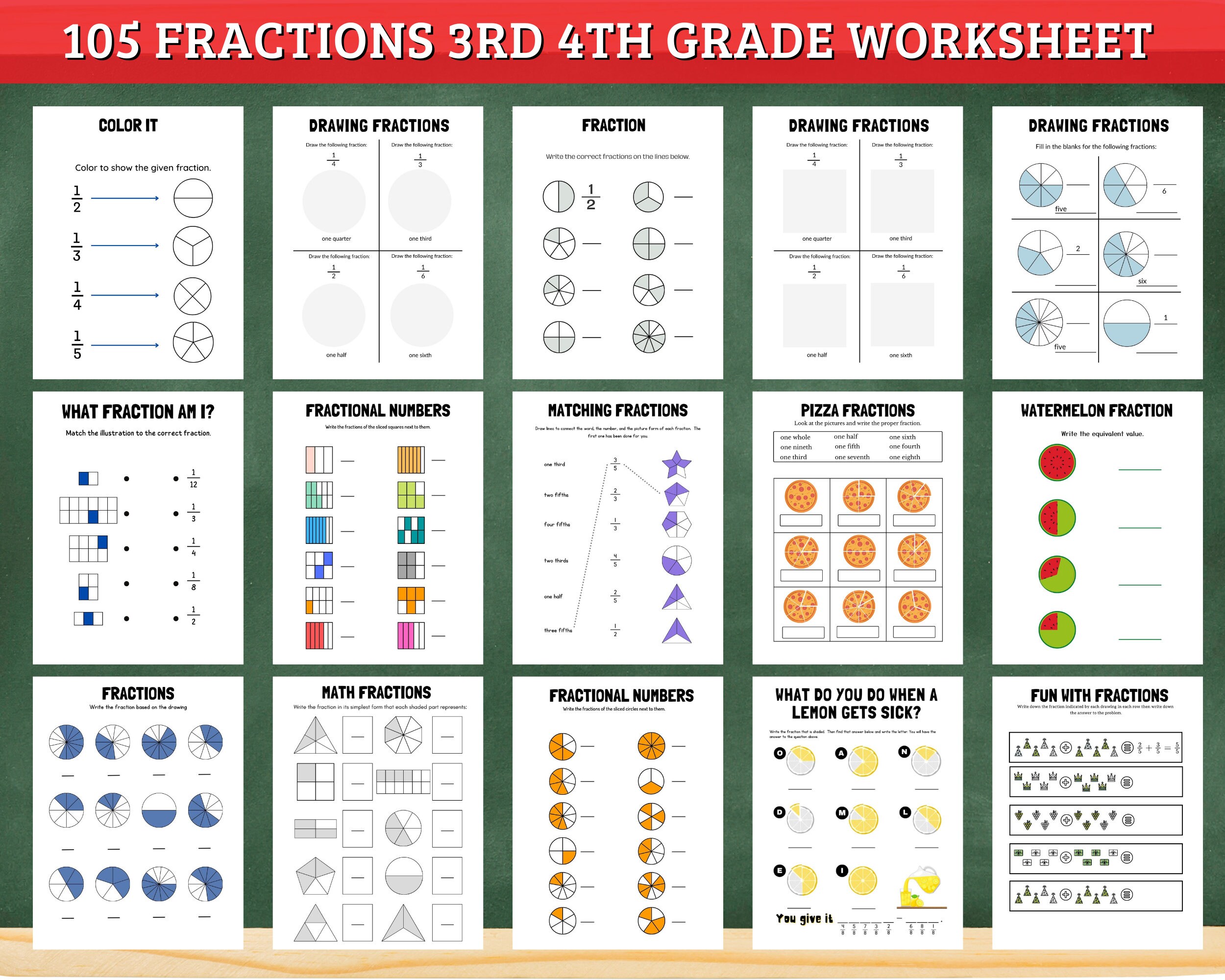 Fractions Worksheet Activities 3rd 4th Grade Printable, Learning Math ...