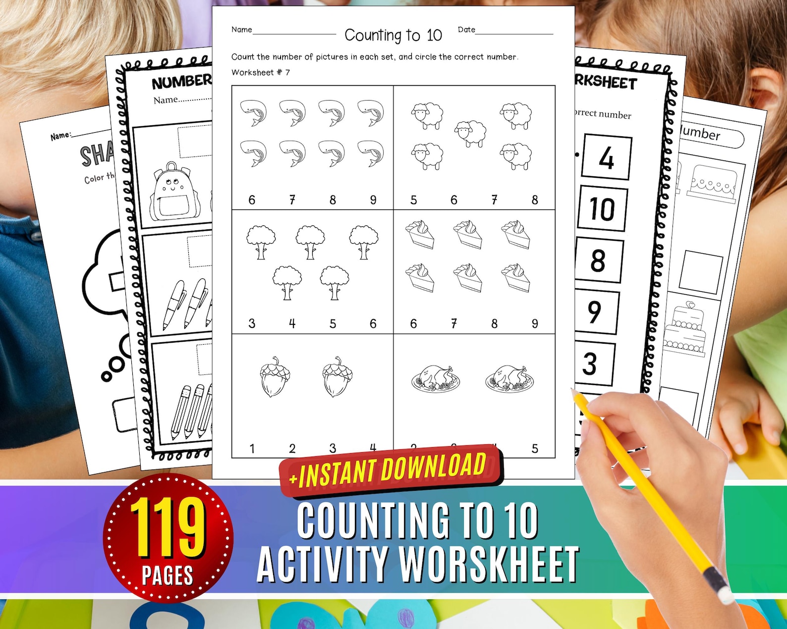 Counting to Ten Worksheet: Preschool Math Activities (digital Download ...