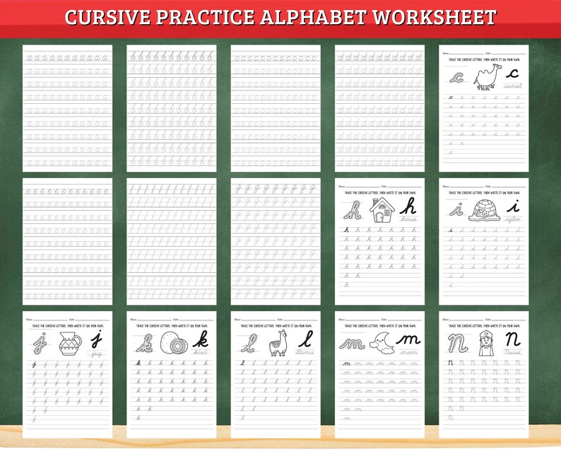 Cursive Writing Worksheets Practice Alphabet Tracing Handwriting ABC ...