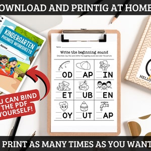 Phonics Worksheets Kindergarten Activities Workbook Practice Teaching ...