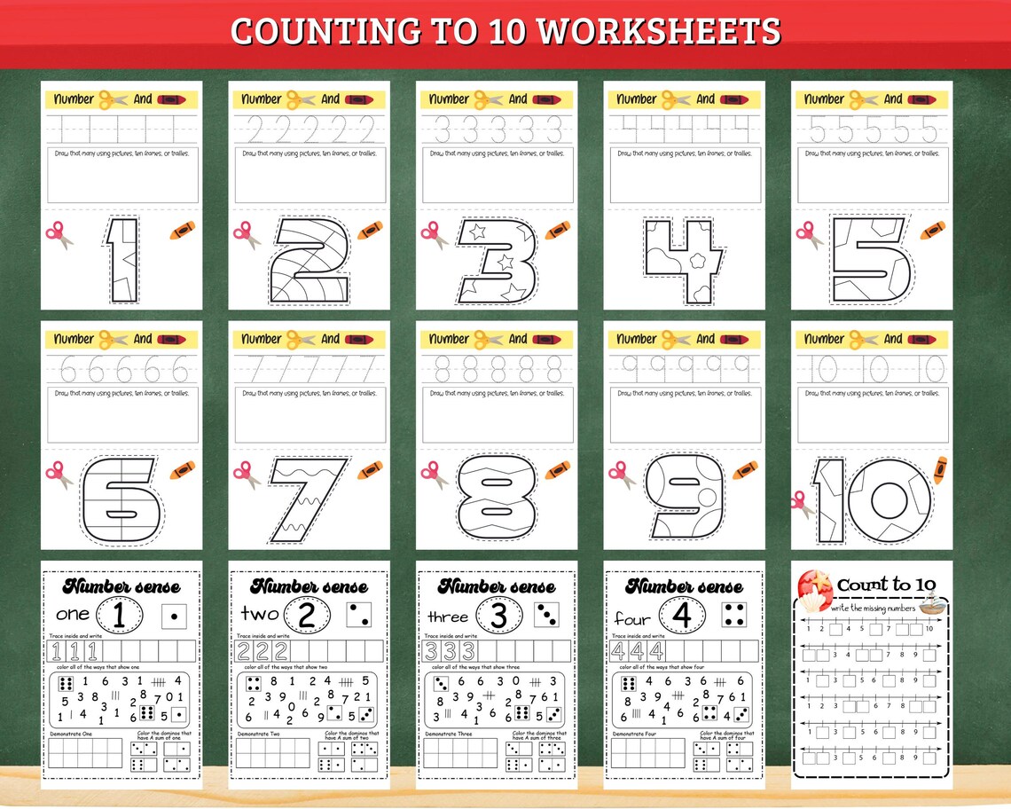 Counting to 10 Practice Worksheets Missing Number Ten Learning ...