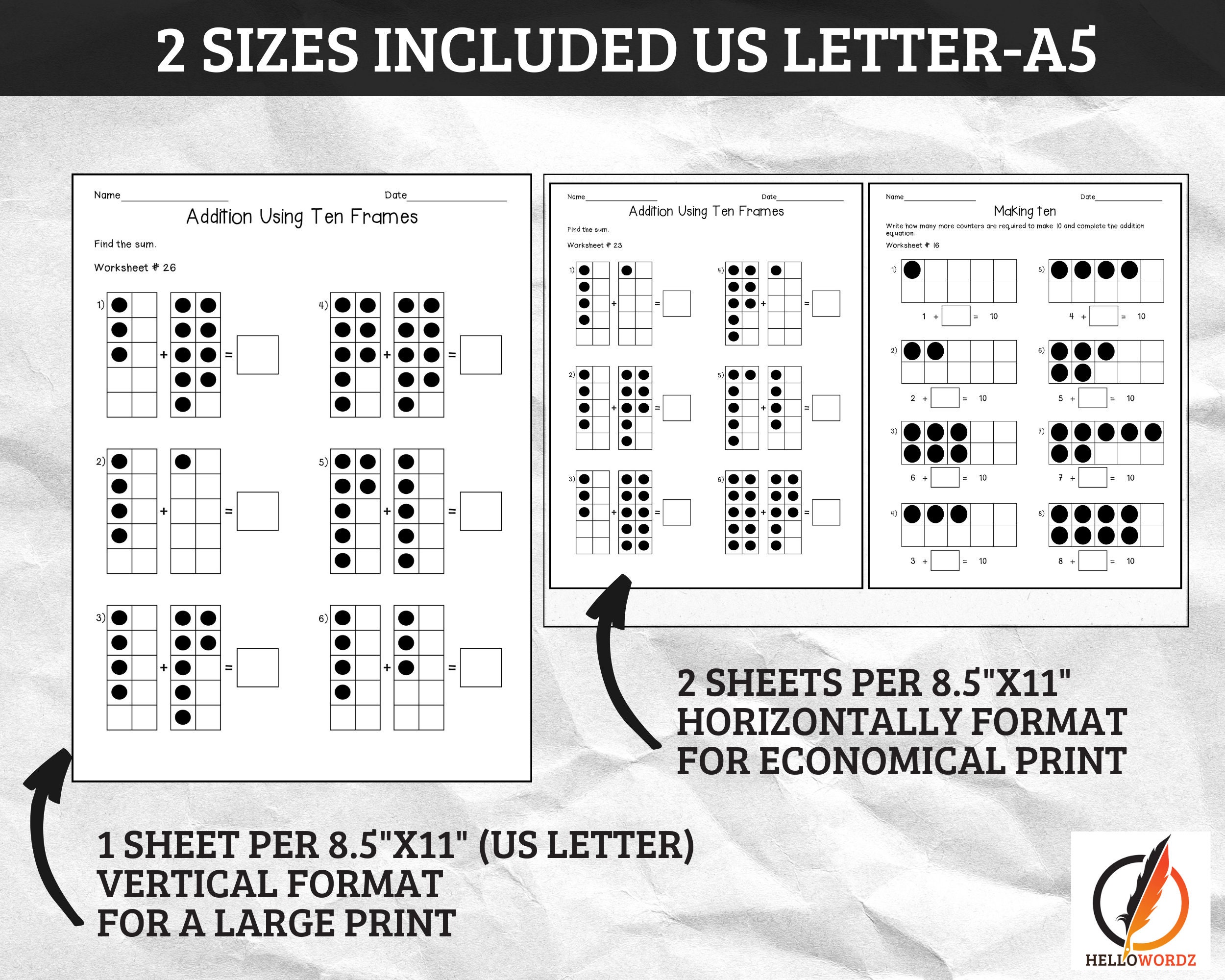 Ten Frame Printable Worksheet Counting to 20 Learning Visual Count 1-20 ...